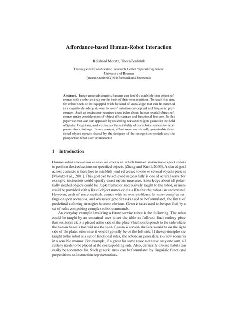 Pdf Affordance Based Human Robot Interaction