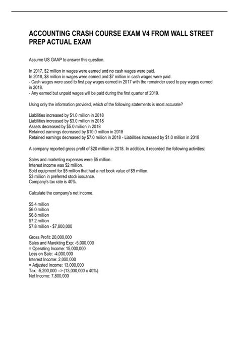 Accounting Crash Course Exam V4 From Wall Street Prep Actual Exam Accounting Crash Stuvia Us