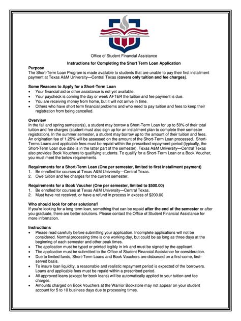 Short Term Loan Program Application Texas Aandm University Ct Tamus Fill Out And Sign Online