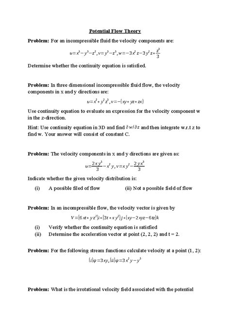 Lect Potential Flow Theory Potential Flow Theory Problem For An Incompressible Fluid The