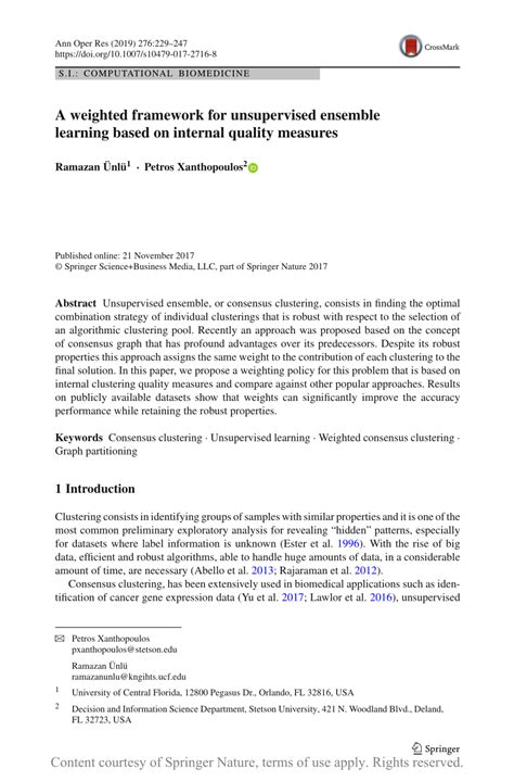 a weighted framework for unsupervised ensemble learning based on