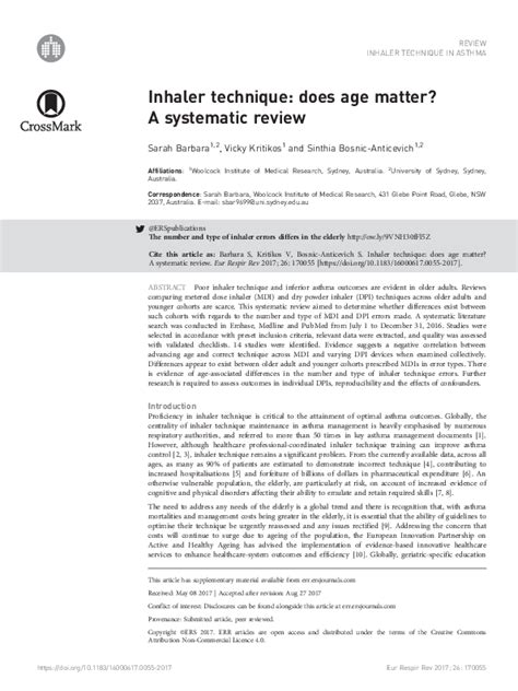 Pdf Inhaler Technique Does Age Matter A Systematic Review