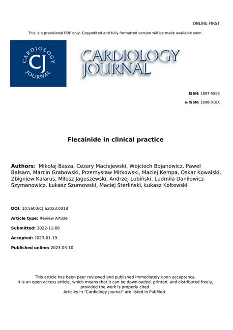 Pdf Flecainide In Clinical Practice
