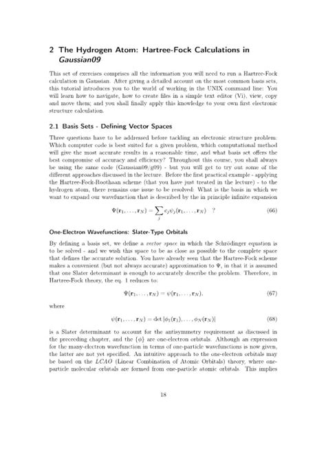 2 The Hydrogen Atom Hartree Fock Calculations In Gaussian09 Docslib