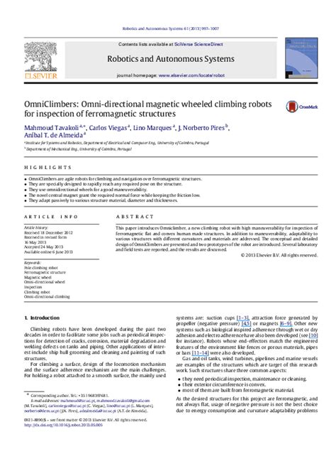 Pdf Omniclimbers Omni Directional Magnetic Wheeled Climbing Robots For Inspection Of