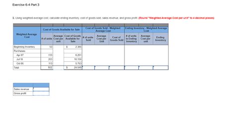 Solved Exercise 6 4 Calculate Inventory Amounts When Costs Chegg Com