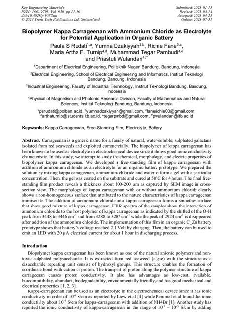 Biopolymer Kappa Carrageenan With Ammonium Chloride As Electrolyte For