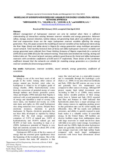 Pdf Modelling Of Hydropower Reservoir Variables For Energy Generation Neural Network Approach