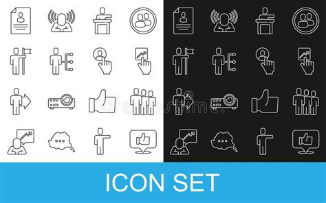 Set Line Hand Like Users Group Team Leader Speaker Of Man In Business Suit Resume And Head