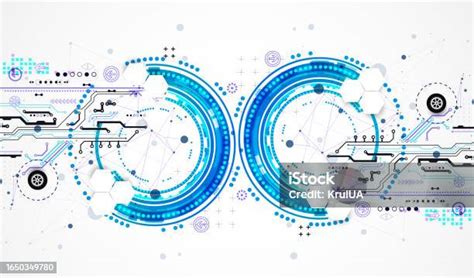 신경총 효과와 추상적 인 배경 원 모양으로 형성된 기술 적 요소의 사용과 과학 및 기술 개념 0명에 대한 스톡 벡터 아트 및