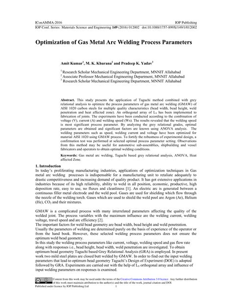 Pdf Optimization Of Gas Metal Arc Welding Process Parameters