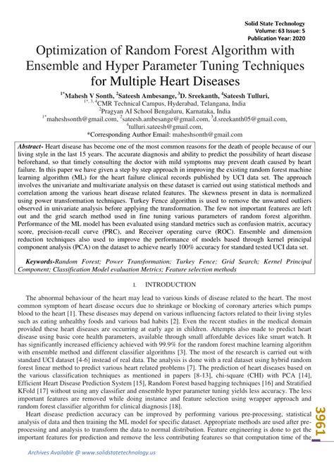 pdf optimization of random forest algorithm with ensemble and hyper