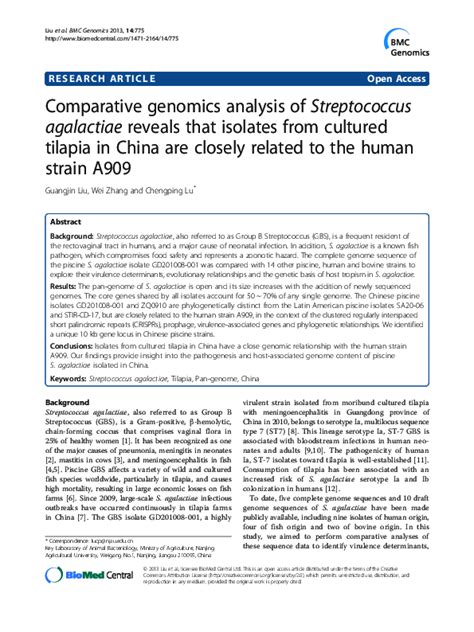 Pdf Comparative Genomics Analysis Of Streptococcus Agalactiae Reveals