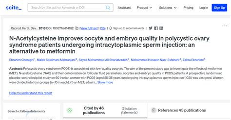 N Acetylcysteine Improves Oocyte And Embryo Quality In Polycystic Ovary Syndrome Patients