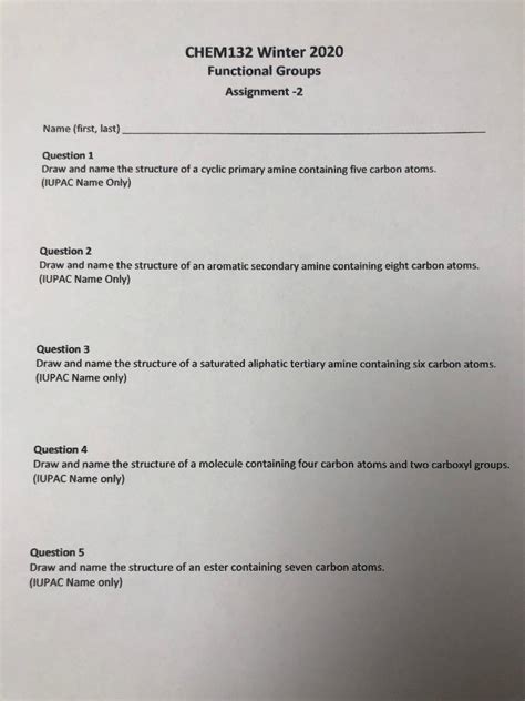 Solved CHEM Winter Functional Groups Assignment Chegg