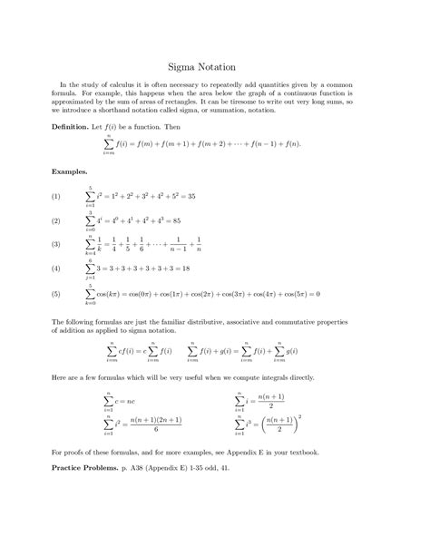 Sigma Notation Lecture Notes Calculus Ii Math 252 Study Notes