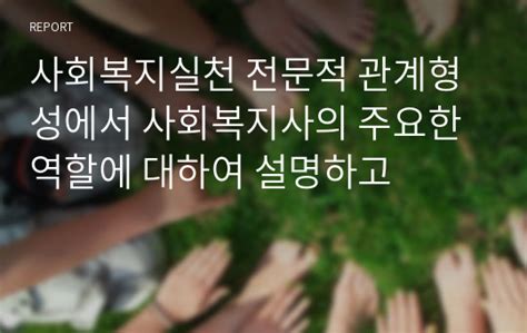 사회복지실천 전문적 관계형성에서 사회복지사의 주요한 역할에 대하여 설명하고 레포트