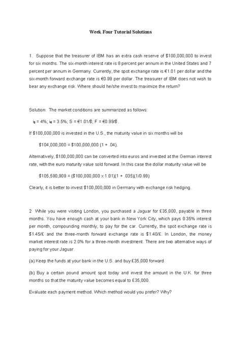 Week 4 Solutions Tute Solution Week Four Tutorial Solutions Suppose That The Treasurer Of