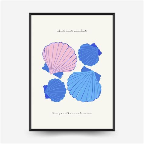 수중 세계 바다 바다 물고기 및 조개 포스터 템플릿 마티스 미니멀 스타일 프리미엄 벡터