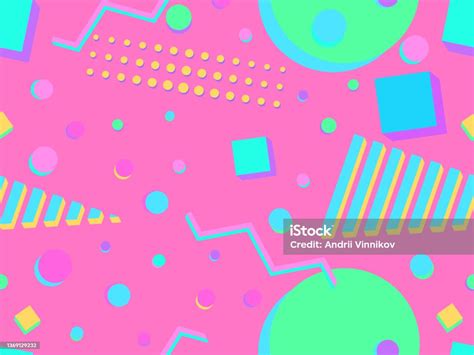 80 년대 스타일의 3d 기하학적 모양의 매끄러운 패턴 다채로운 기하학적 모양의 배경 홍보 제품 포장지 및 인쇄의 디자인 벡터 일러스트레이션 0명에 대한 스톡 벡터 아트 및