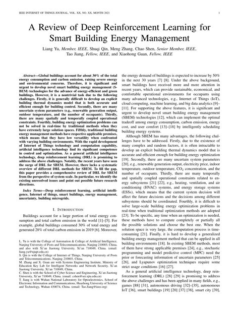 PDF A Review Of Deep Reinforcement Learning For Smart Building Energy Management