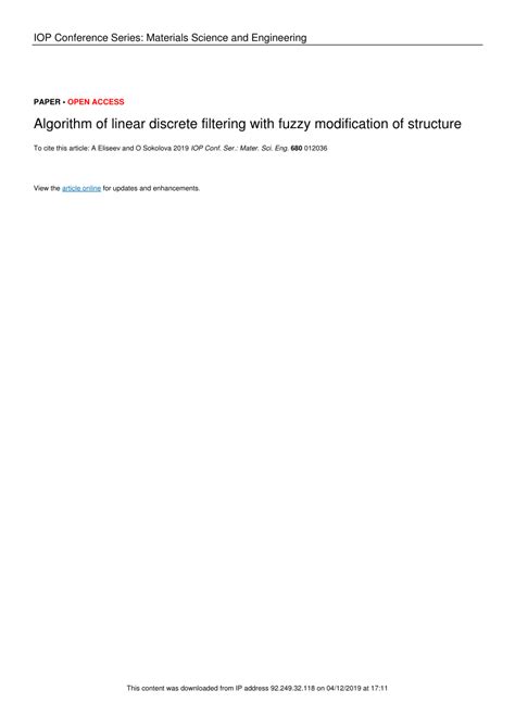 pdf algorithm of linear discrete filtering with fuzzy modification of