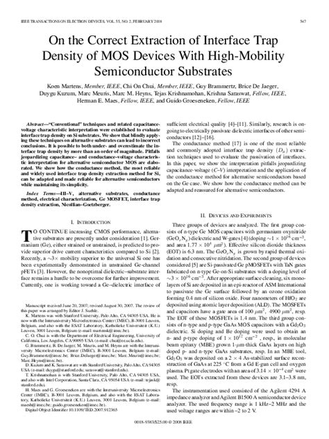 Pdf On The Correct Extraction Of Interface Trap Density Of Mos Devices With High Mobility