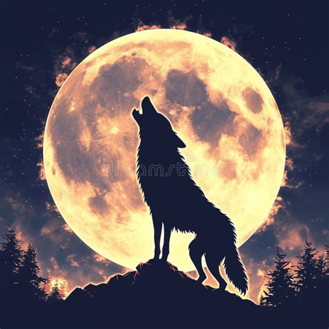 Wolf Howling At Moon Silhouette Atcye
