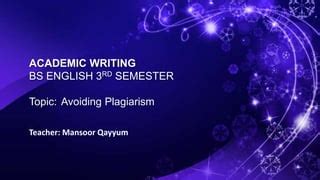 Avoiding Plagiarism Ppt