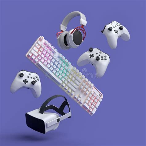 Top View Gamer Gears Like Joystick Keyboard Headphones And Microphone