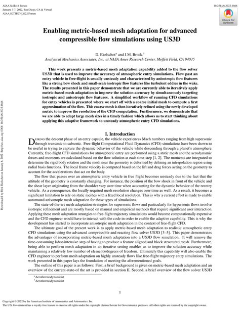 Pdf Enabling Metric Based Mesh Adaptation For Advanced Compressible Flow Simulations Using Us3d
