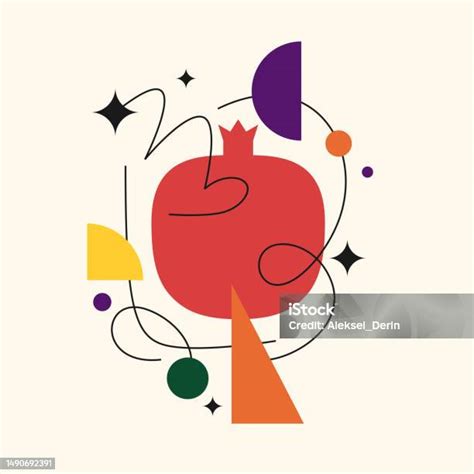 기하학적 요소와 미니멀 한 스타일로 그래픽을 벡터 평평한 스타일의 석류의 일러스트 0명에 대한 스톡 벡터 아트 및 기타 이미지 0명 과일 귀여운 Istock