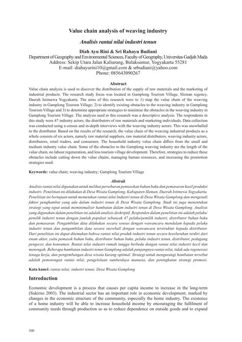 Pdf Value Chain Analysis Of Weaving Industry