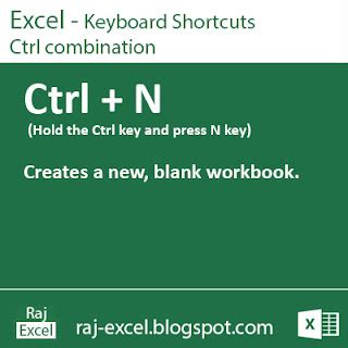 Raj Excel Excel Shortcut Keys Ctrl N Create A New Workbook