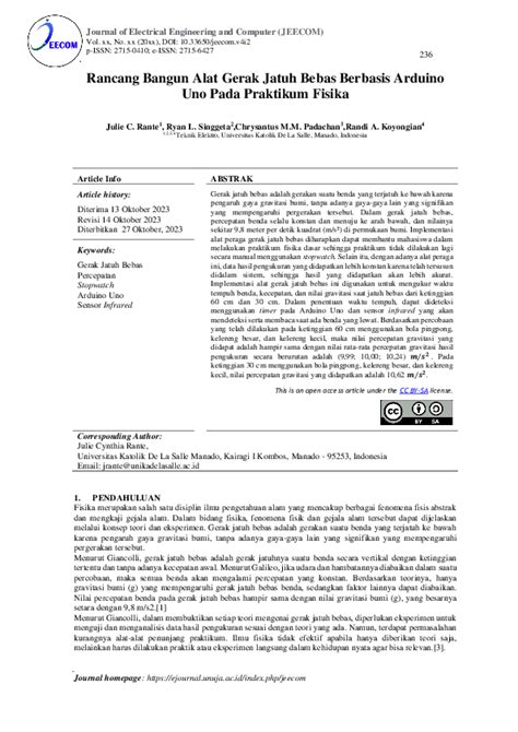 Pdf Rancang Bangun Alat Gerak Jatuh Bebas Berbasis Arduino Uno Pada Praktikum Fisika
