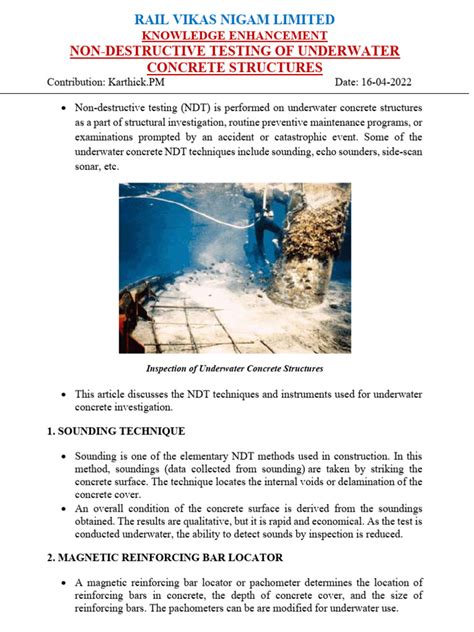 Ndt In Underwater Concrete Pdf Nondestructive Testing Applied And Interdisciplinary Physics