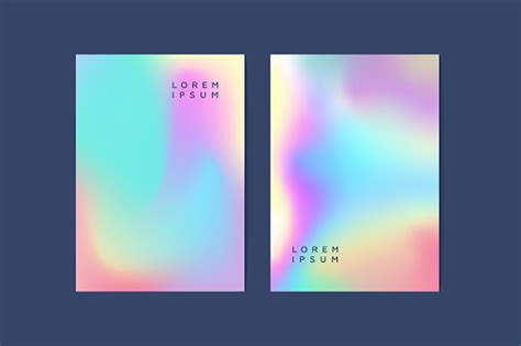 다채로운 홀로그램 포스터를 설정합니다 추상 배경 현대 벡터 일러스트 레이 션입니다 그라디언트 메시가 있는 홀로그램 유체 복고풍 스타일 진주빛 그래픽 소셜 미디어 템플릿 0