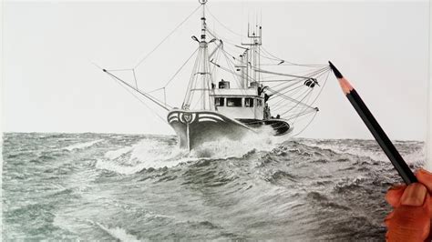 Pencil Drawing Of A Ship Crashing Against The Sea Waves Youtube