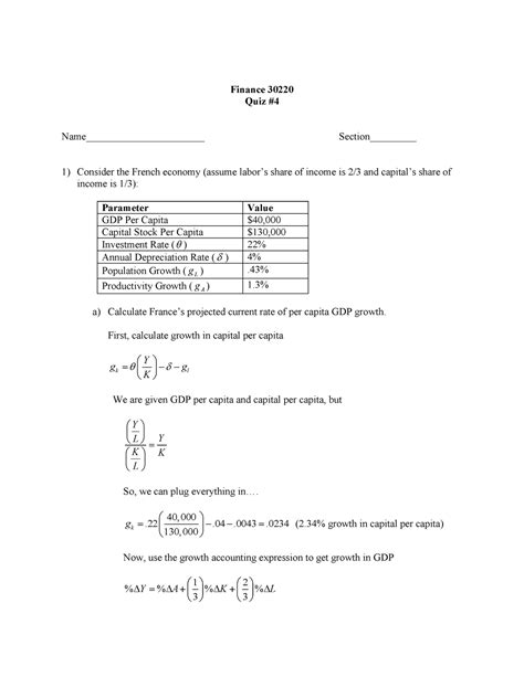 Quiz 4 Solutions Finance 30220 Quiz Name Section 1 Consider