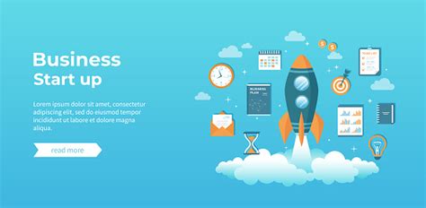 비즈니스 프로젝트 시작 재무 계획 아이디어 전략 관리 실현 및 성공 문서 사업 계획 시계 목표 돈 목록 달력 로켓 발사 벡터 배너 Launch Party에 대한 스톡 벡터