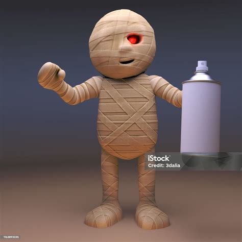 에어로졸 스프레이 캔을 사용하는 만화 3d 이집트 미라 괴물 3d 그림 3차원 형태에 대한 스톡 사진 및 기타 이미지 3차원 형태 건강관리와 의술 공포 무서움