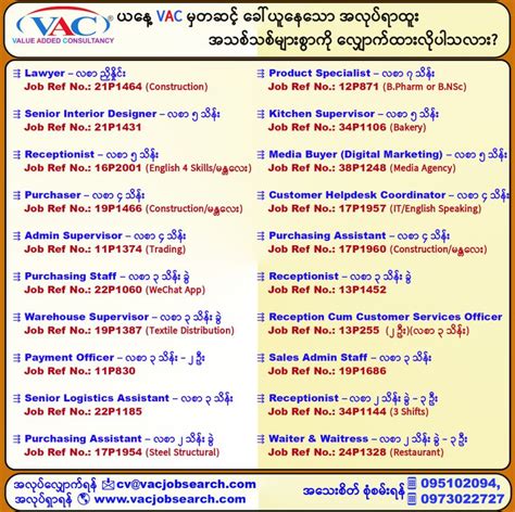 vac jobsearch on linkedin အမြန်ခန့်ထားမည့် vac jobs