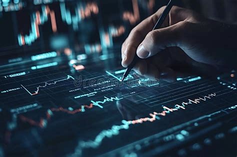 Trader Analyzing Graphs On Multiple Screens In Office At Night Stock