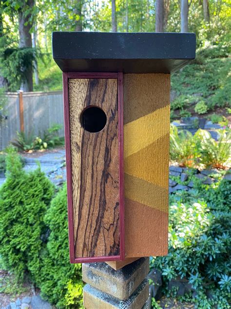 Modern Handmade Art Cedar Birdhouse Etsy Bird Houses Unique Bird