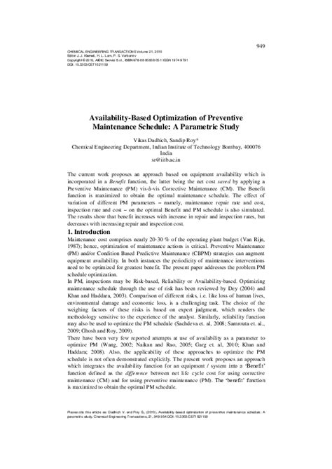 Pdf Availability Based Optimization Of Preventive Maintenance