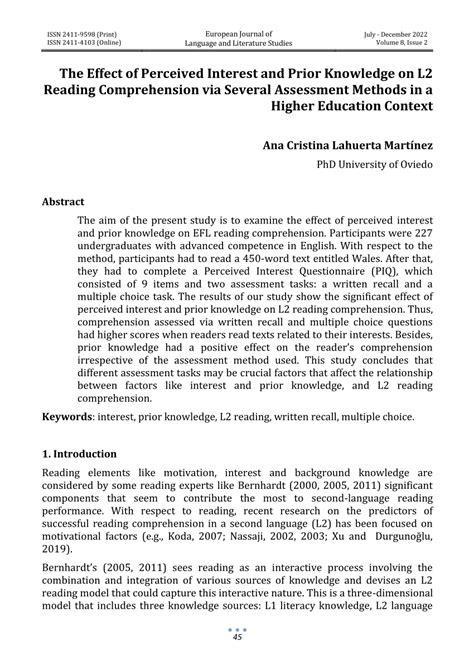 Pdf The Effect Of Perceived Interest And Prior Knowledge On L2 Reading Comprehension Via