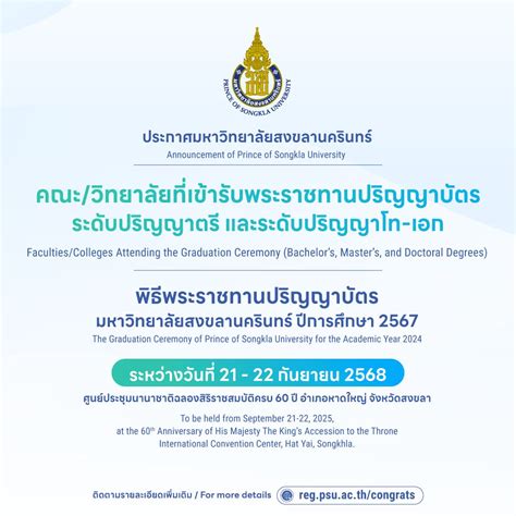 📌ประกาศ สำหรับ บัณฑิต ม อ Prince Of Songkla University Facebook
