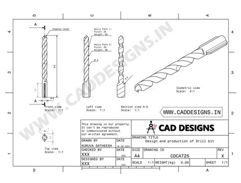 drill bit design in catia v5 with drawing sheet cad designs