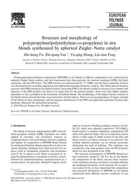 Pdf Structure And Morphology Of Polypropylene Poly Ethylene Co Propylene In Situ Blends