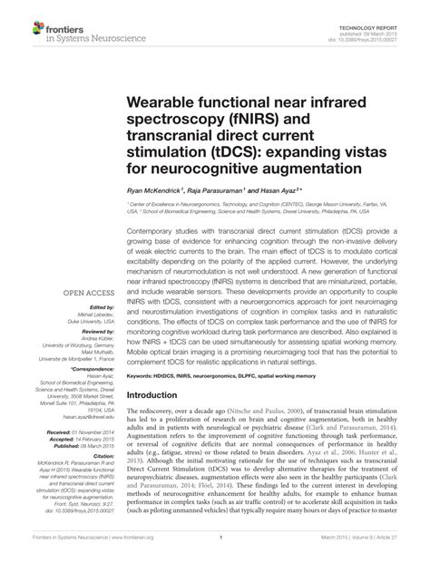 Pdf Wearable Functional Near Infrared Spectroscopy Fnirs And Transcranial Direct Current